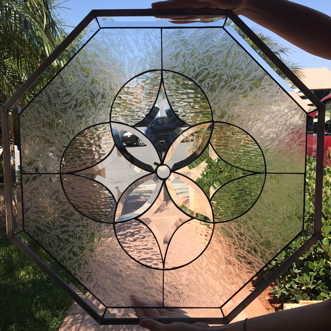 Octagon Beveled Clear Stained Glass Window Panel, Hangings - Hermosa ...