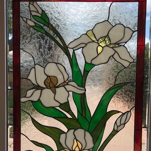 Iris Stained Glass Window With Frame - Ready to Install Stained Glass ...