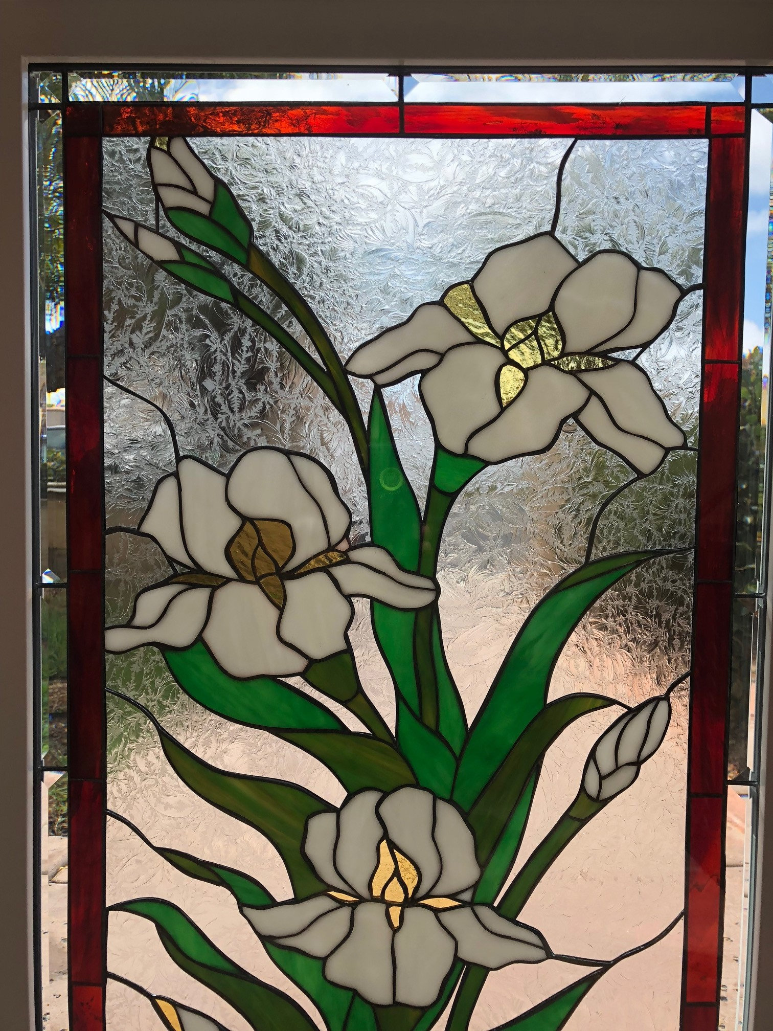 Iris Stained Glass Window With Frame Ready to Install | Etsy UK