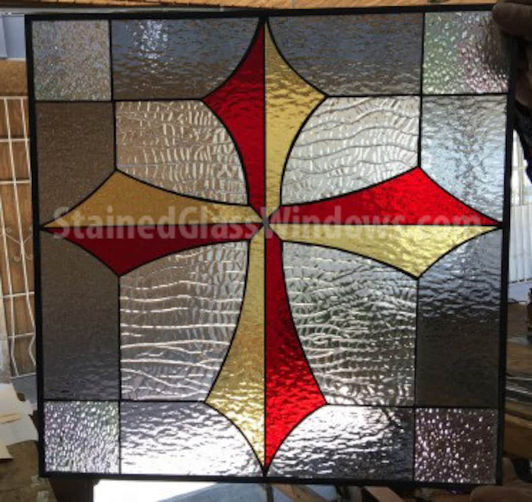 Gothic Cross Leaded Stained Glass Window Panel - Glass Church Windows ...