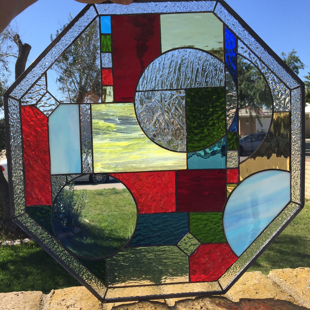 Colorful Mission Prairie Stained Glass Octagon Window Panel Hangings ...