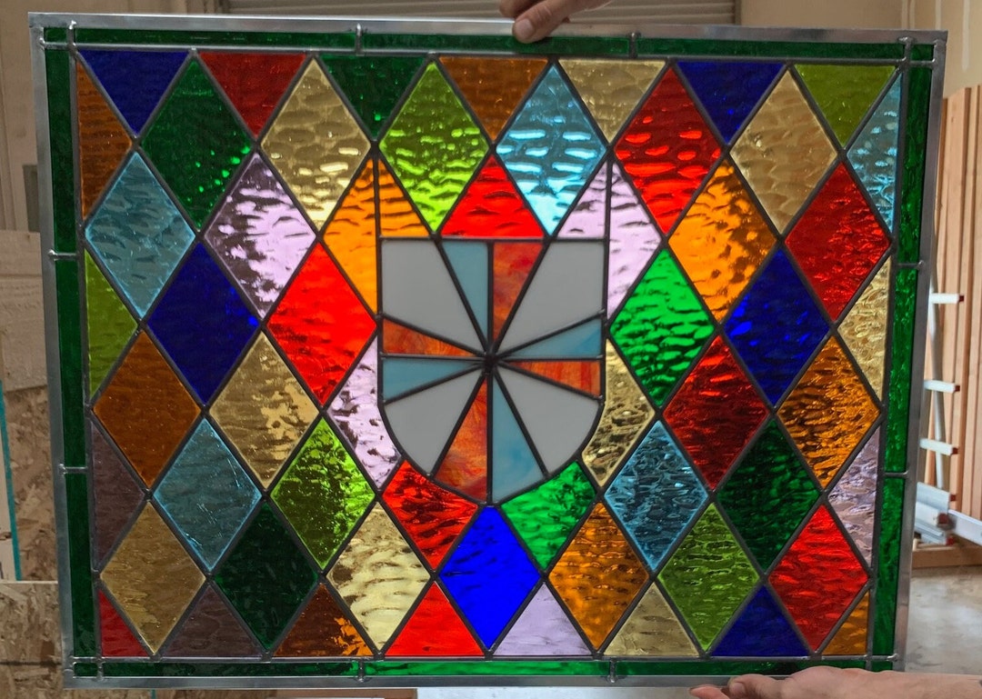 Stained Glass Window Panel Hangings - This "tudor Colored Diamonds and ...