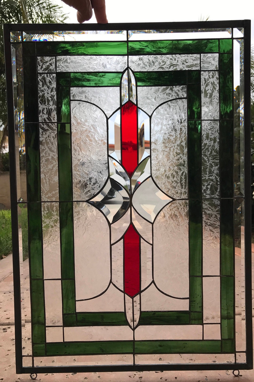 Lovely Clear Beveled & Textured Victorian Stained Glass Window Panel ...