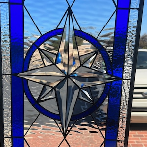 Clear and Beveled Compass Rose Stained Glass Window Panel ...
