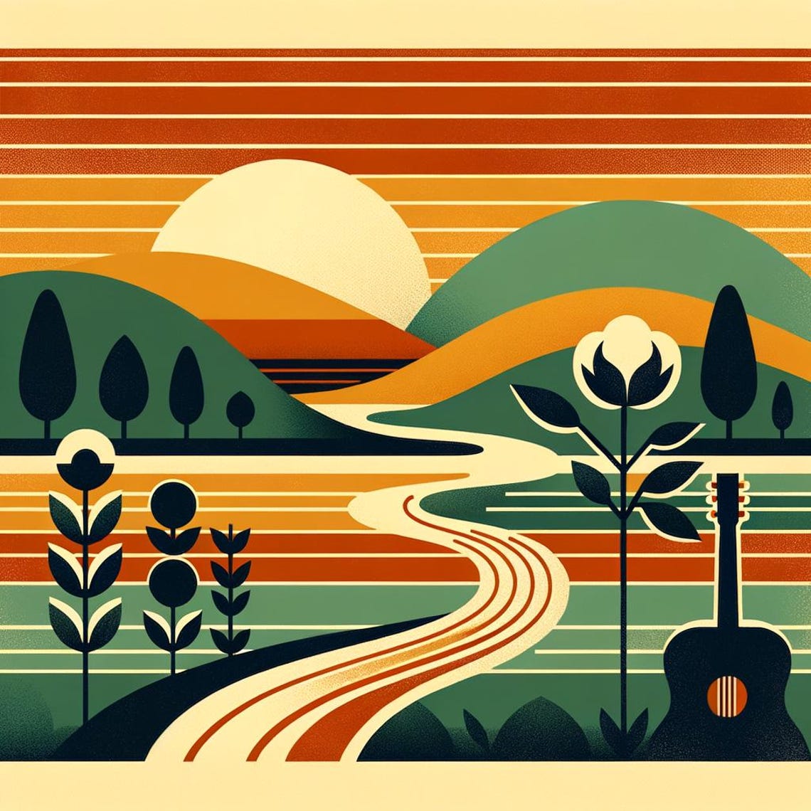Tennessee Landscape Art Print: Mid-century Modern Geometric Decor ...