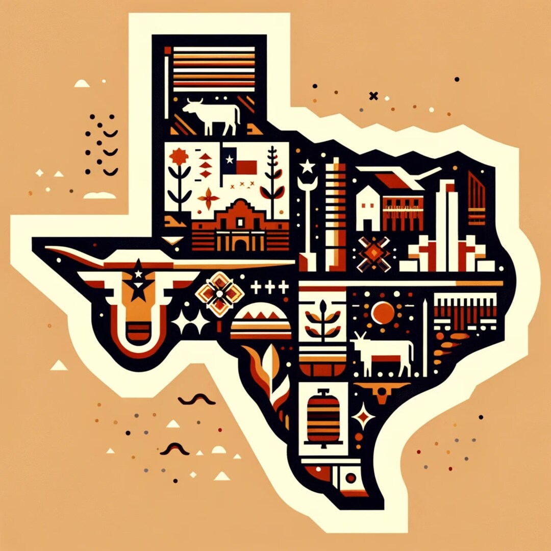 Texas State Print, Texas Art, Mid Century Modern, Home Decor, Texas ...