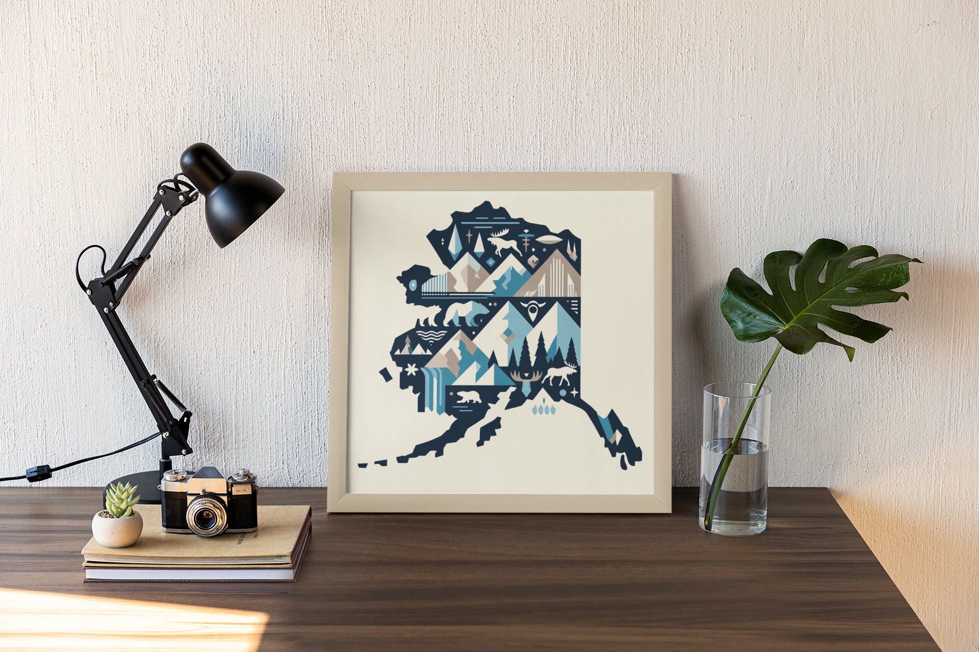 Mid-century Modern Alaska Art Print: Geometric State Map (digital ...