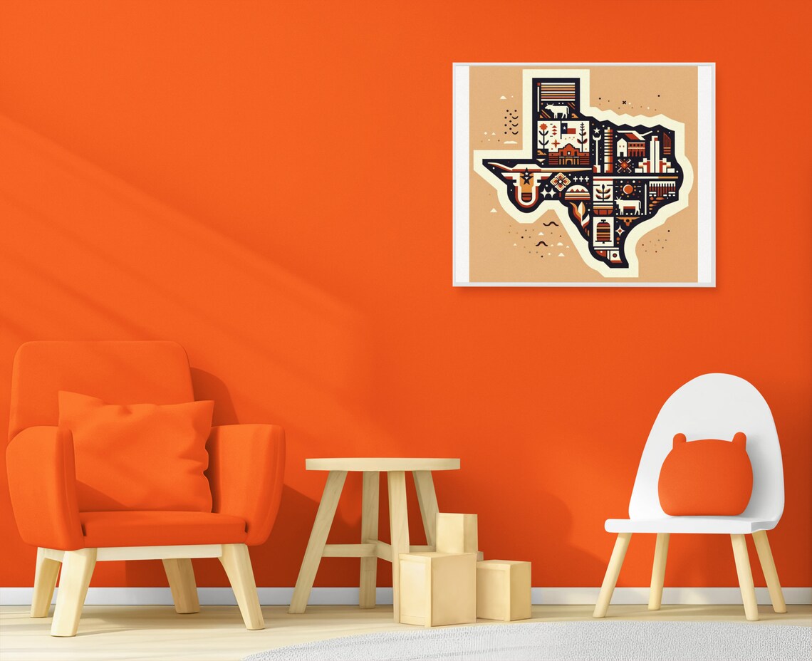 Texas Art Print: Mid-century Modern State Map (digital Download) - Etsy