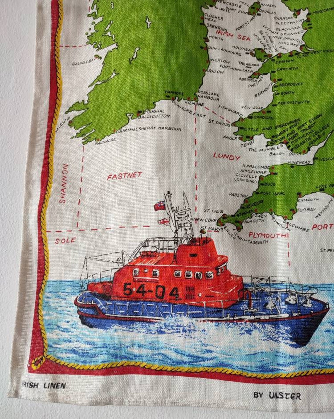 1980s Vintage RNLI United Kingdom Country Irish Linen Tea Towel ...