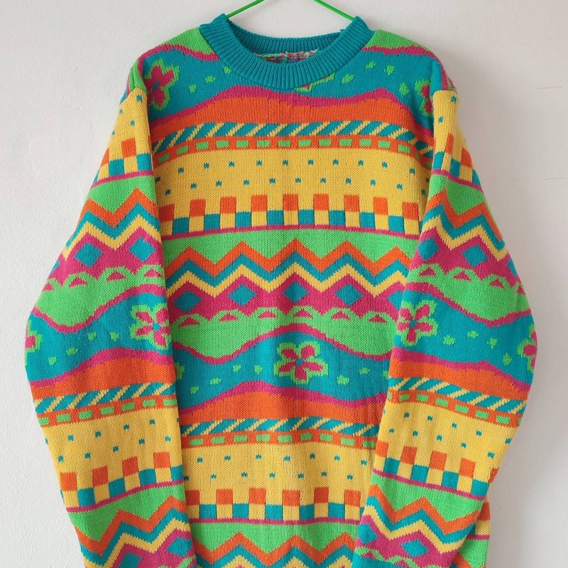 90s Colorful Sweater - Etsy