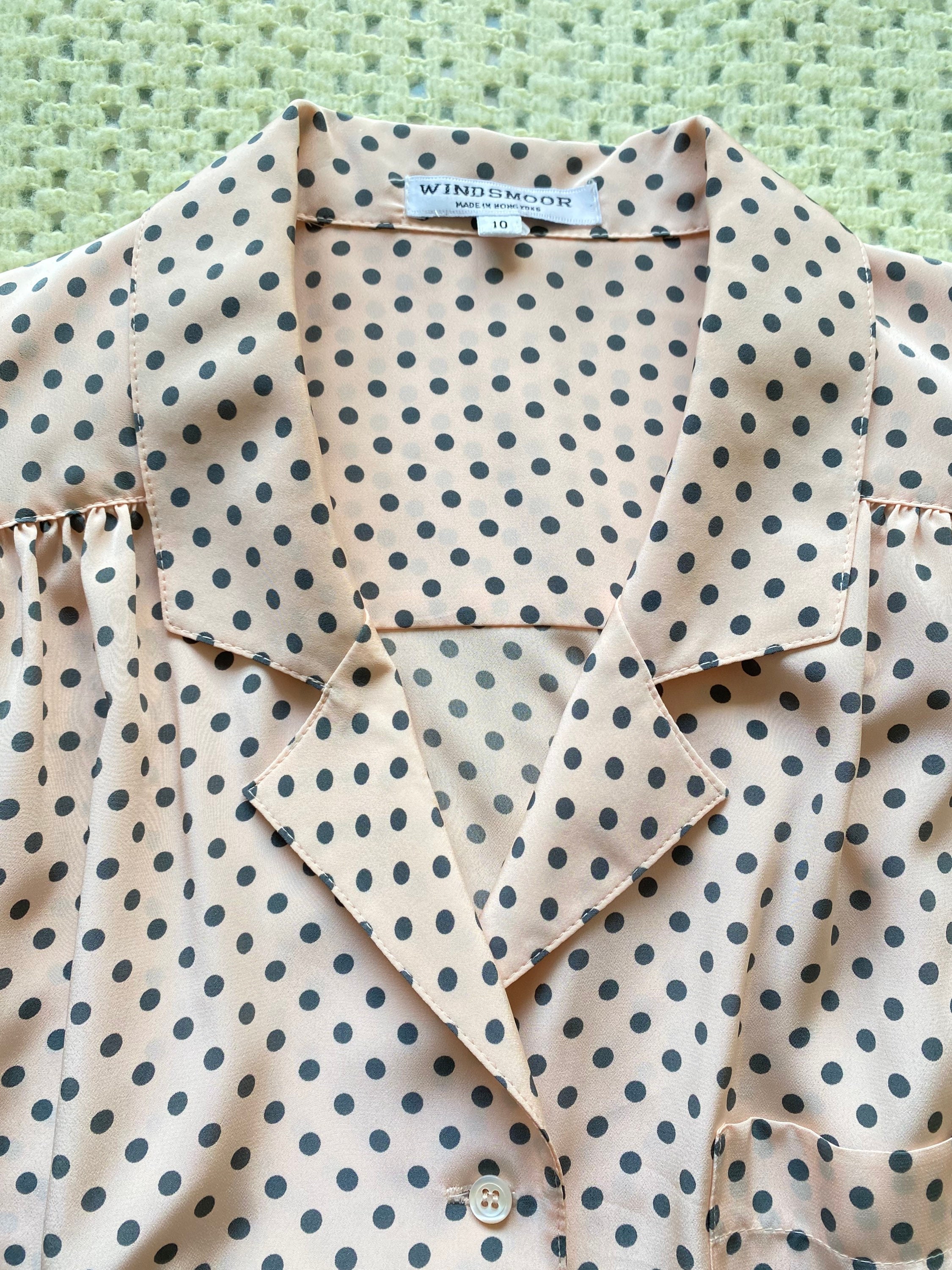 1970s 80s Vintage Pink and Grey Polka Dot Spotty Dots Design Shirt ...