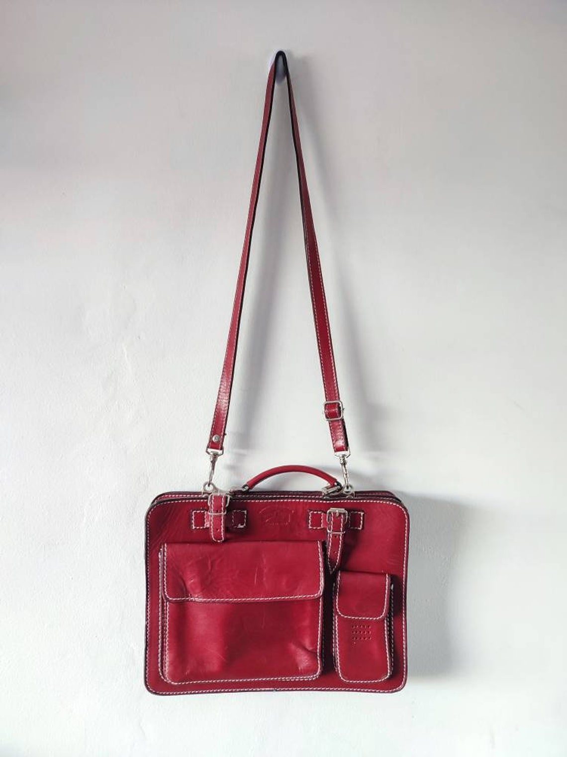 1980s 90s Vintage Burgundy Leather Satchel Shoulder Bag - Etsy