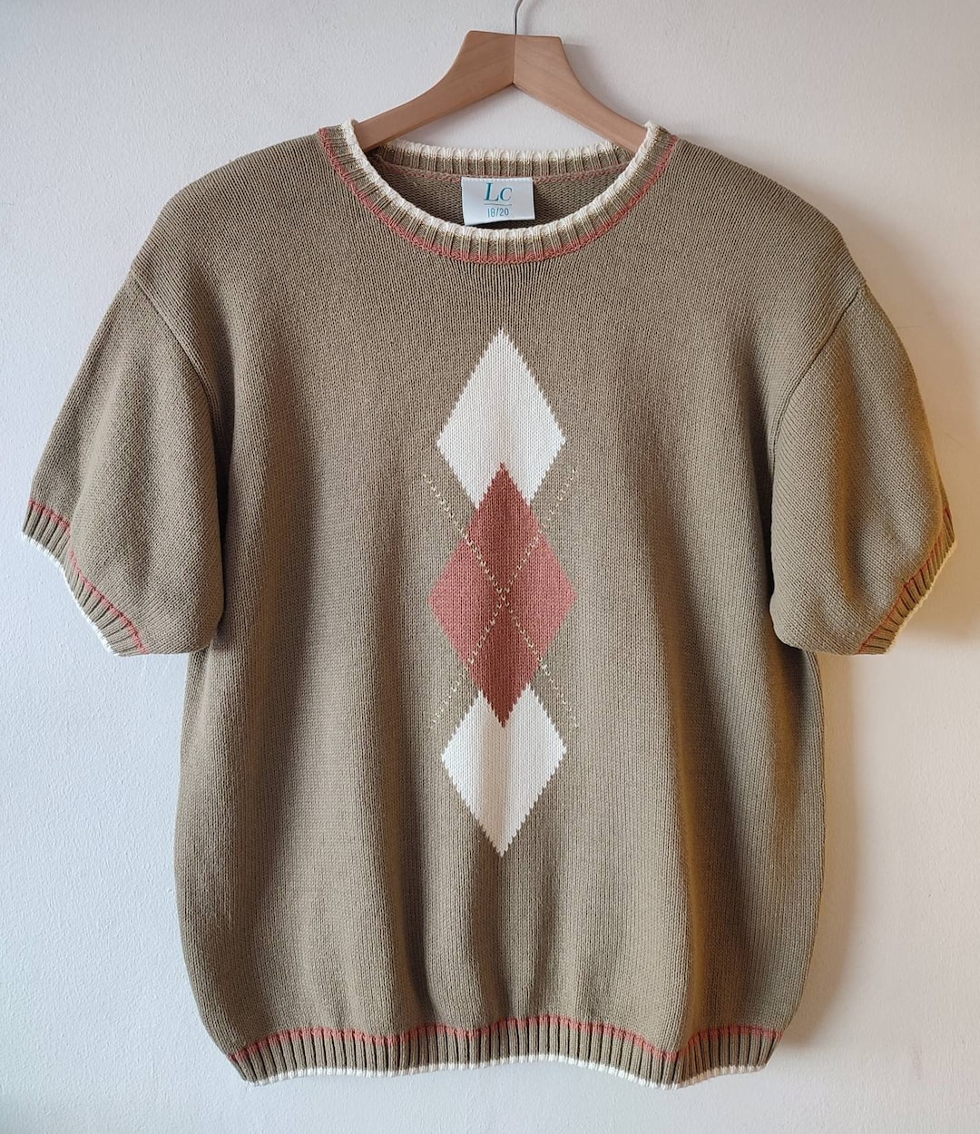 1980s 90s Vintage Littlewoods High Neck Diamond Argyle Design Short ...