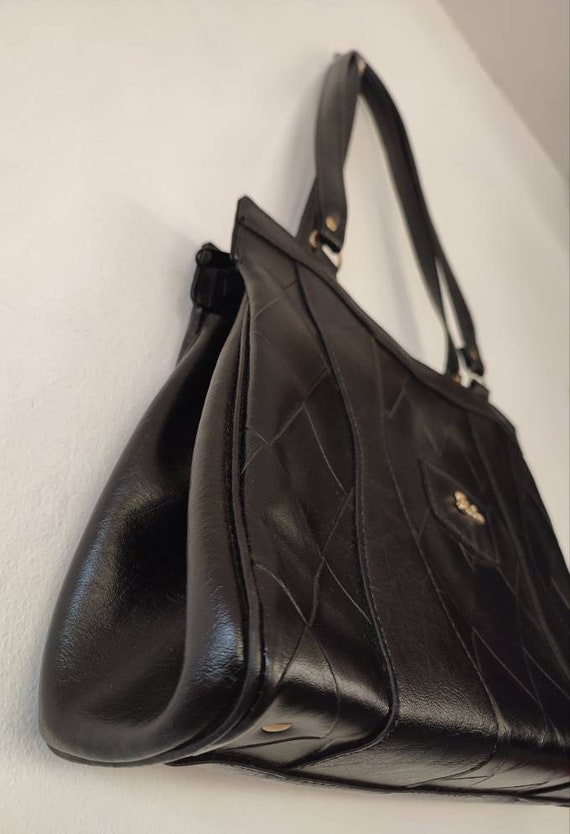 1970s Vintage Black Diamond Patch Design Faux Leather… - Gem
