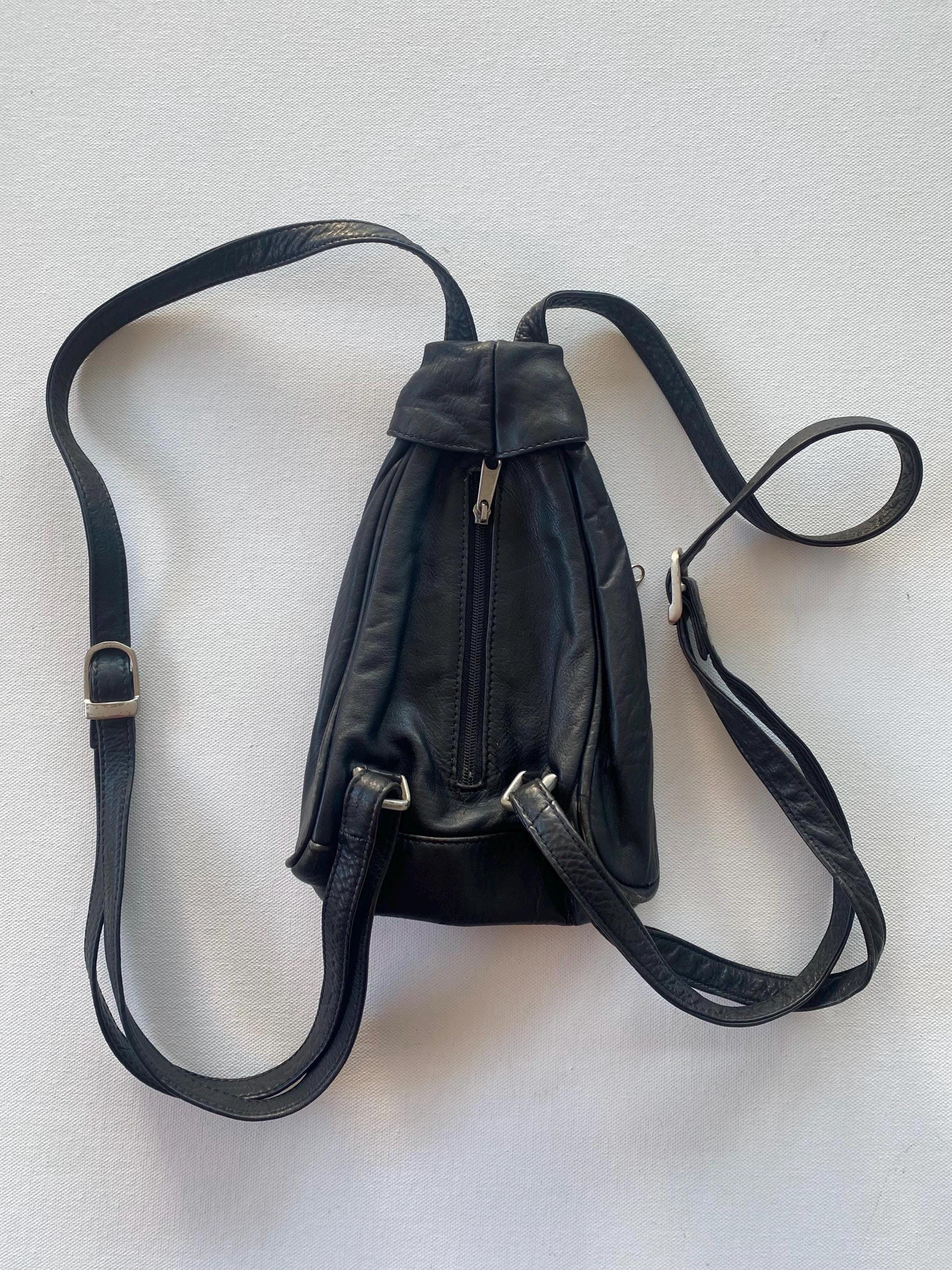 1980s 90s Vintage Black Leather Backpack - Etsy