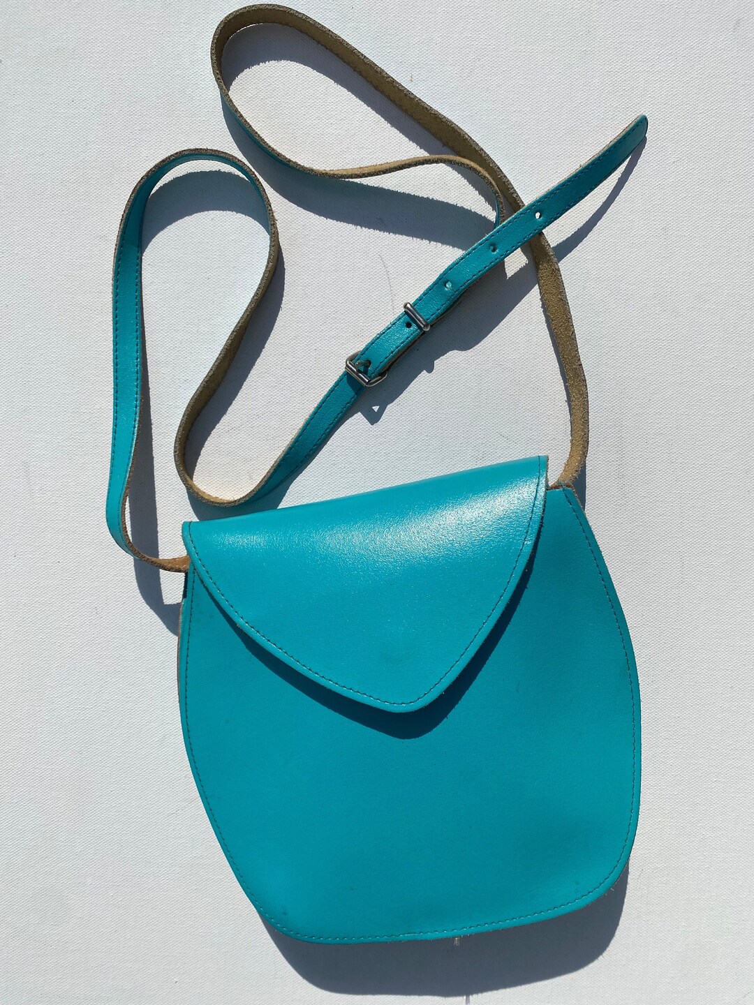 1960s 70s Vintage Turquoise Blue Leather Shoulder Bag Retro Mod ...
