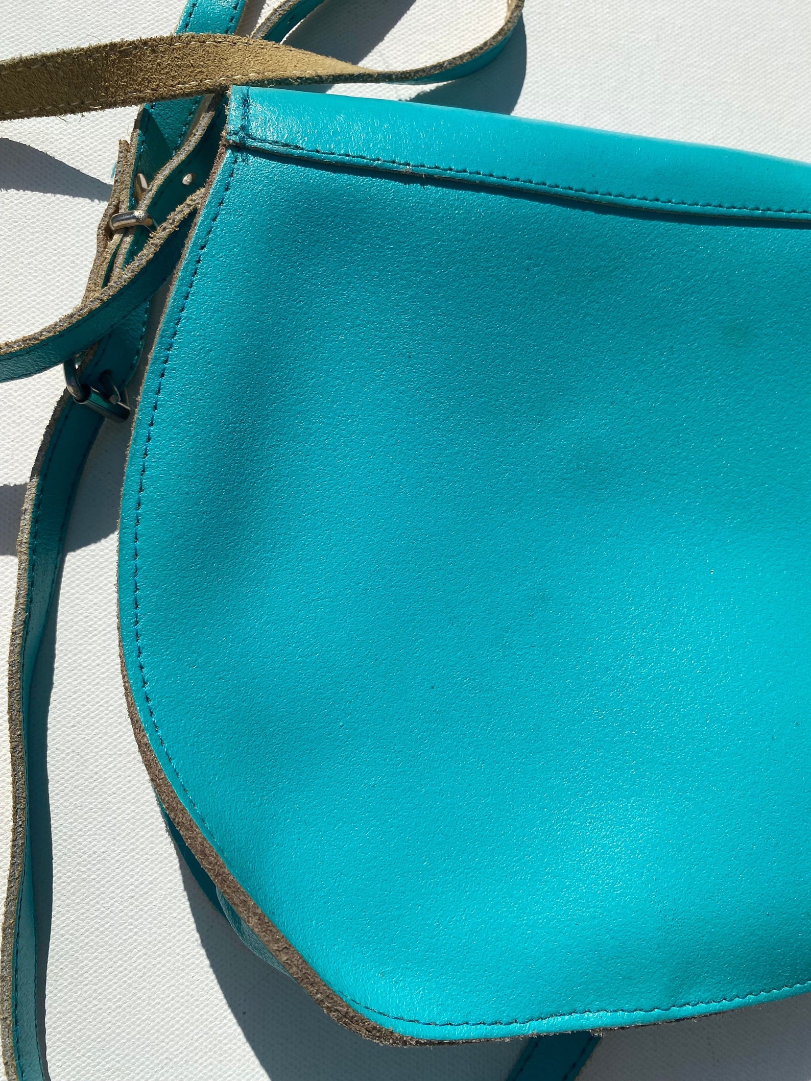 1960s 70s Vintage Turquoise Blue Leather Shoulder Bag Retro Mod ...
