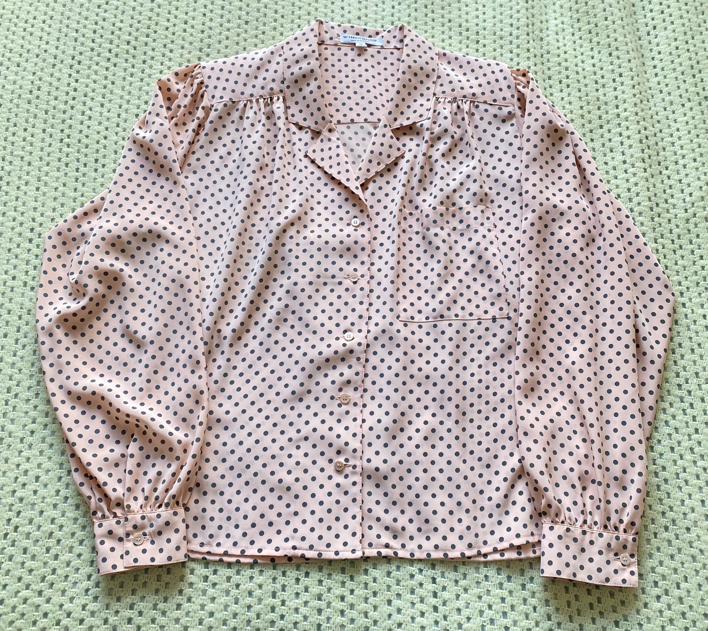 1970s 80s Vintage Pink and Grey Polka Dot Spotty Dots Design Shirt ...