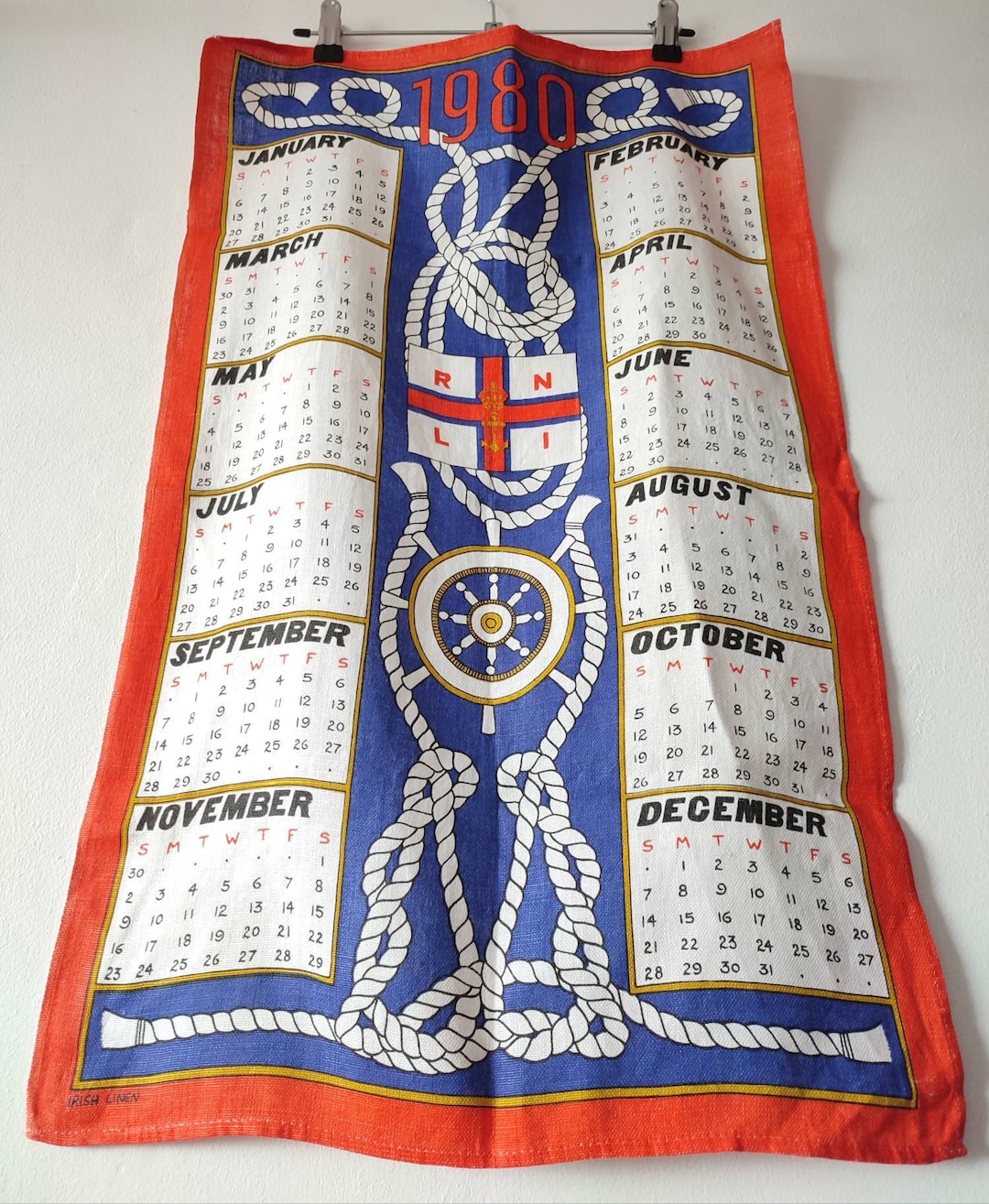 1980s Vintage RNLI 1980 Months of the Year Irish Linen Tea Towel ...