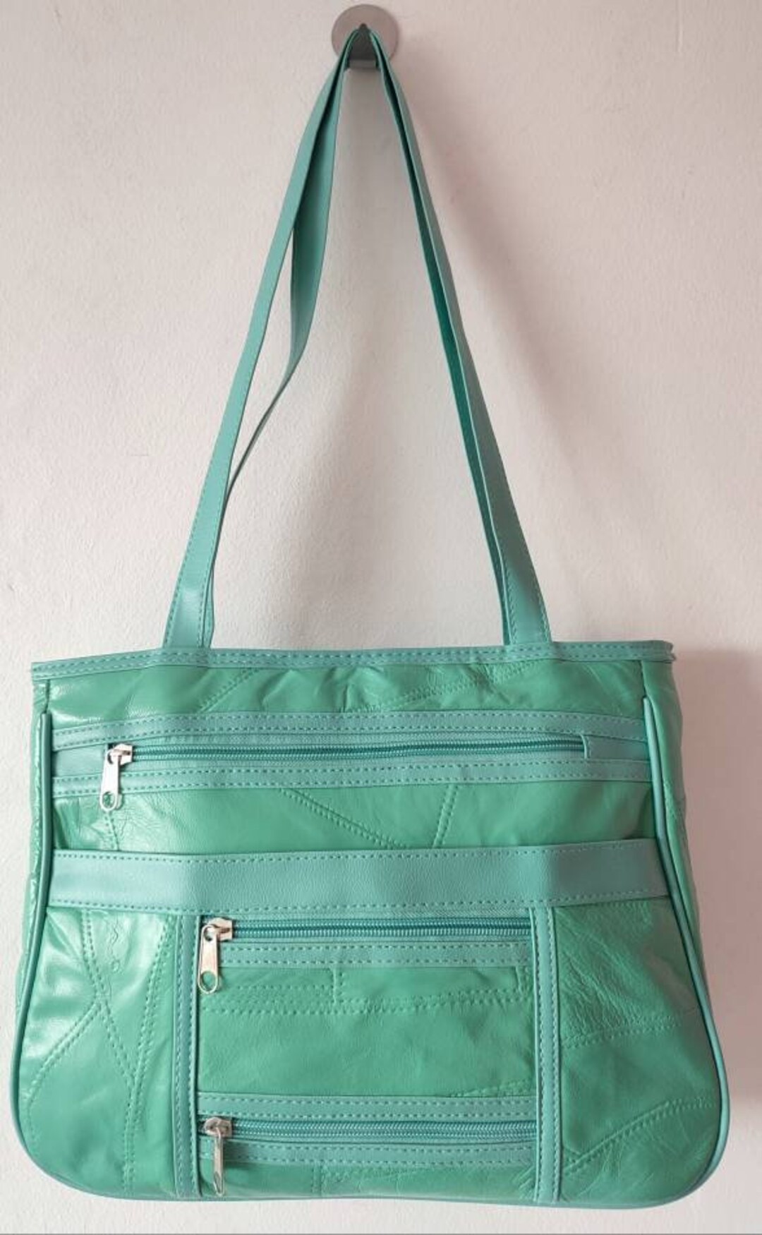 1990s Vintage Turquoise Blue Leather Patchwork Shoulder Bag - Etsy