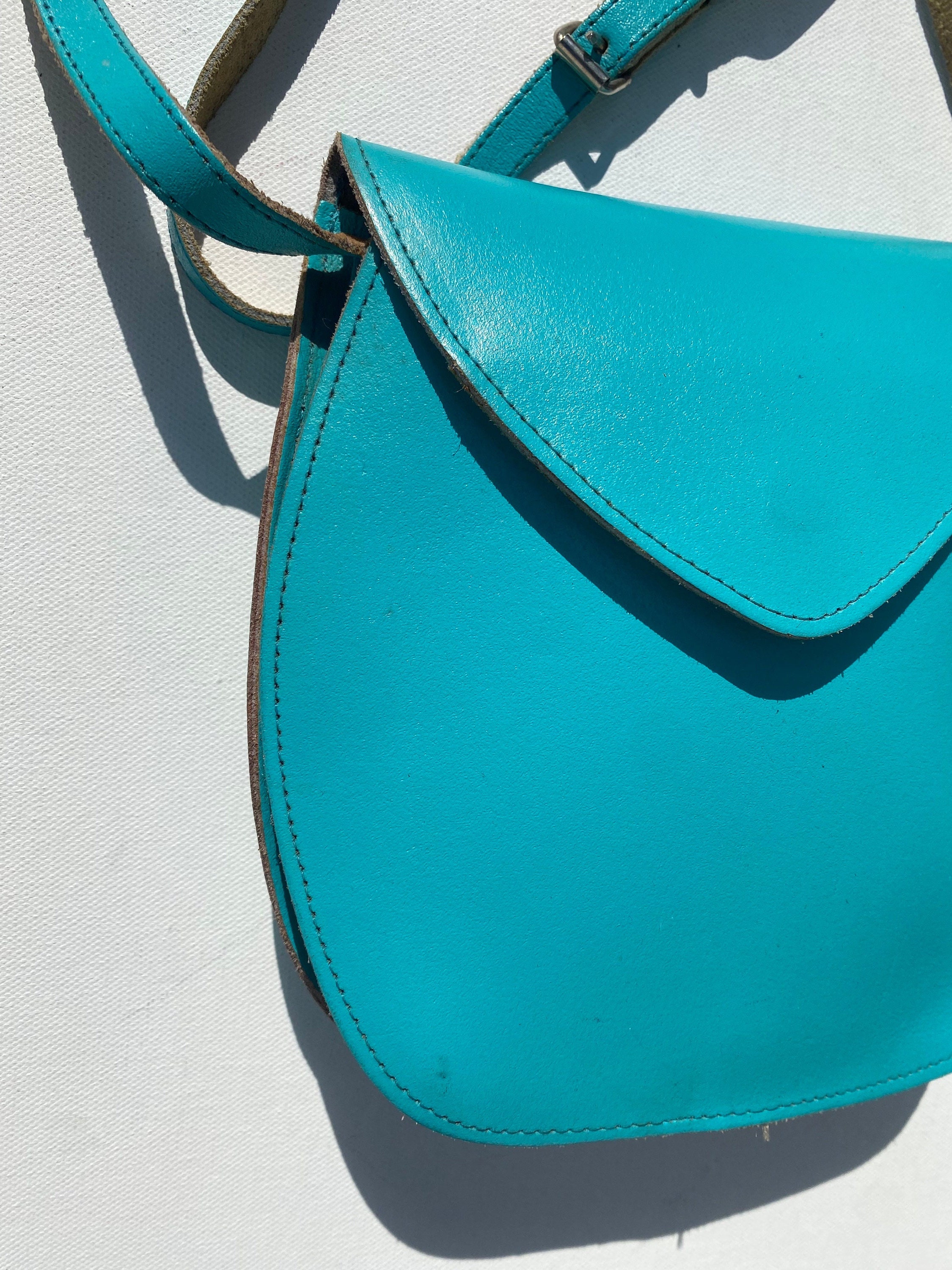 1960s 70s Vintage Turquoise Blue Leather Shoulder Bag Retro Mod ...