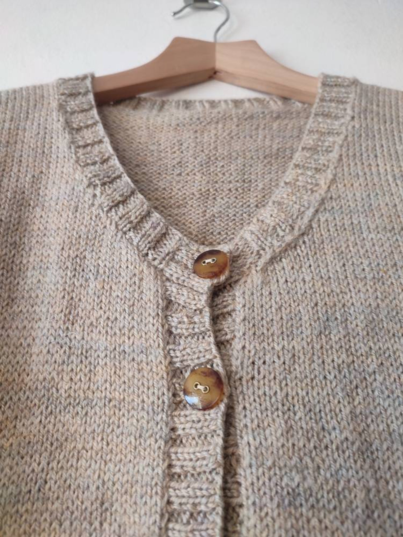 Vintage Hand Knitted Oatmeal Beige Mélange Short Sleeve Cardigan Size S ...