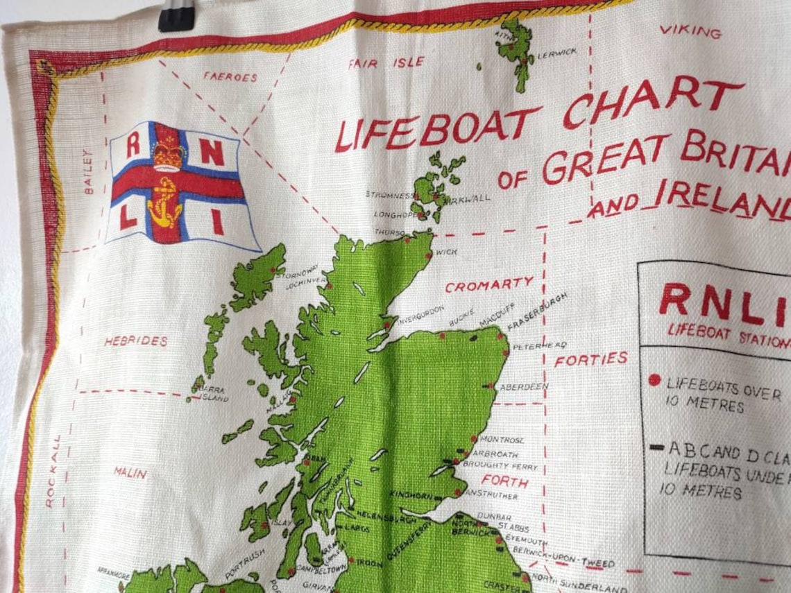 1980s Vintage RNLI United Kingdom Country Irish Linen Tea Towel ...