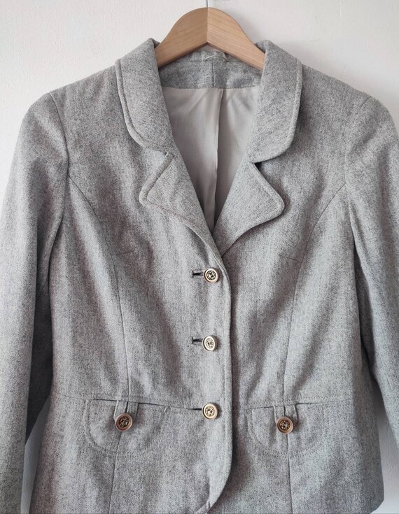 1960s 70s Vintage Light Grey Wool Mix Blazer Jacket - Gem