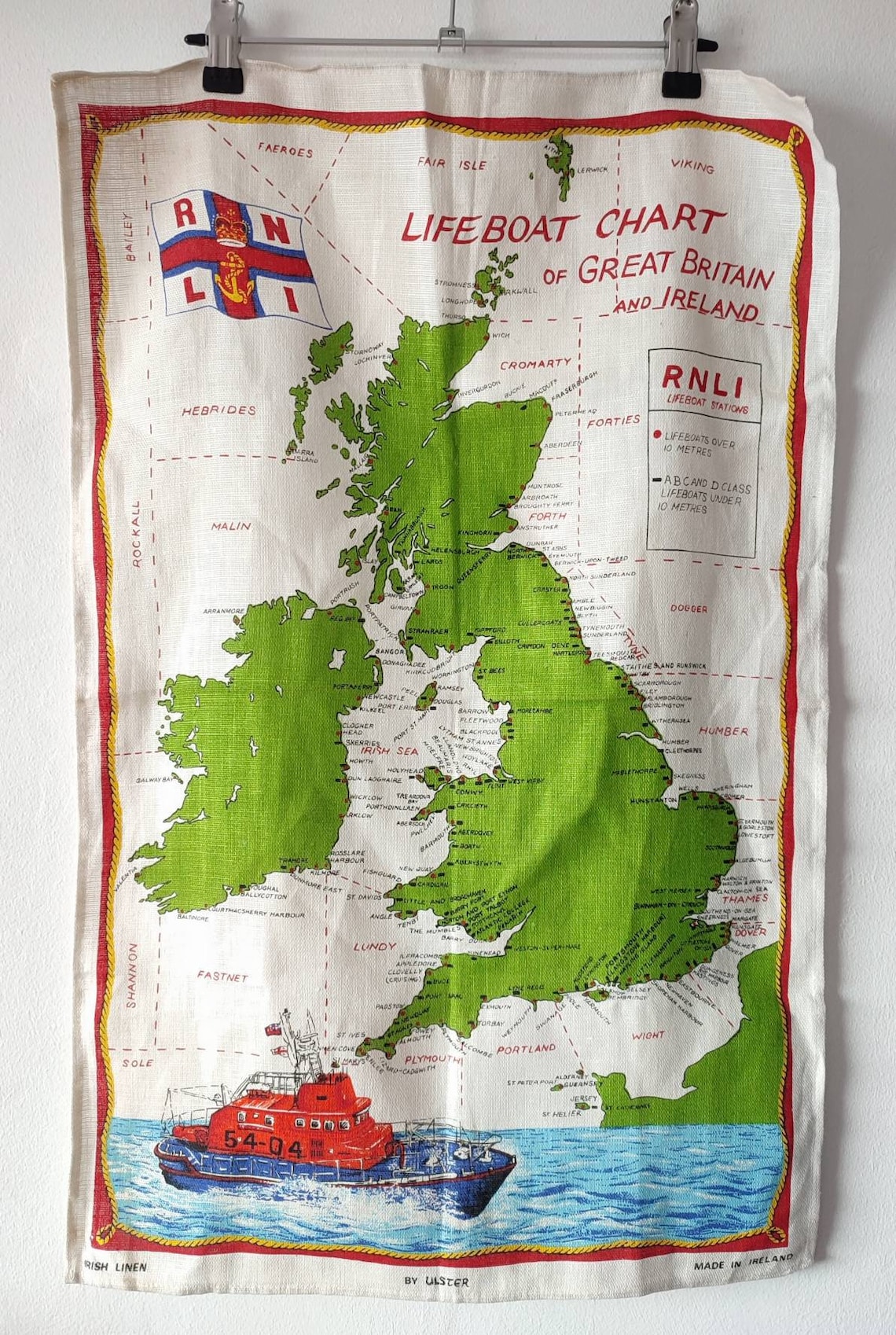 1980s Vintage RNLI United Kingdom Country Irish Linen Tea Towel ...