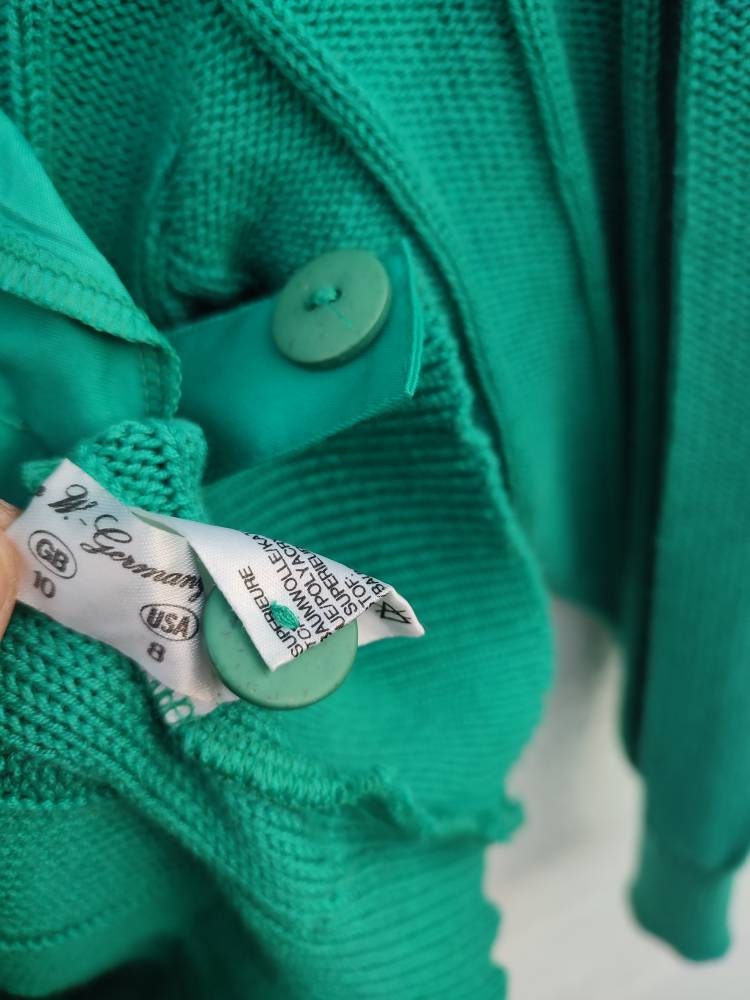 1980s 90s Vintage Basler Green Trim Knitted Collared Cardigan Retro UK ...