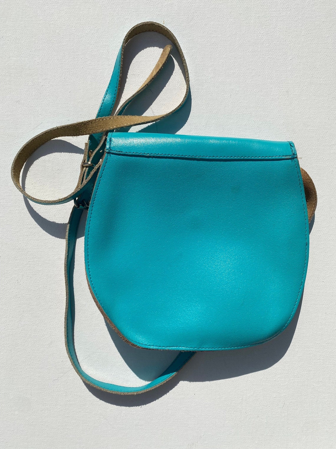 1960s 70s Vintage Turquoise Blue Leather Shoulder Bag Retro Mod ...