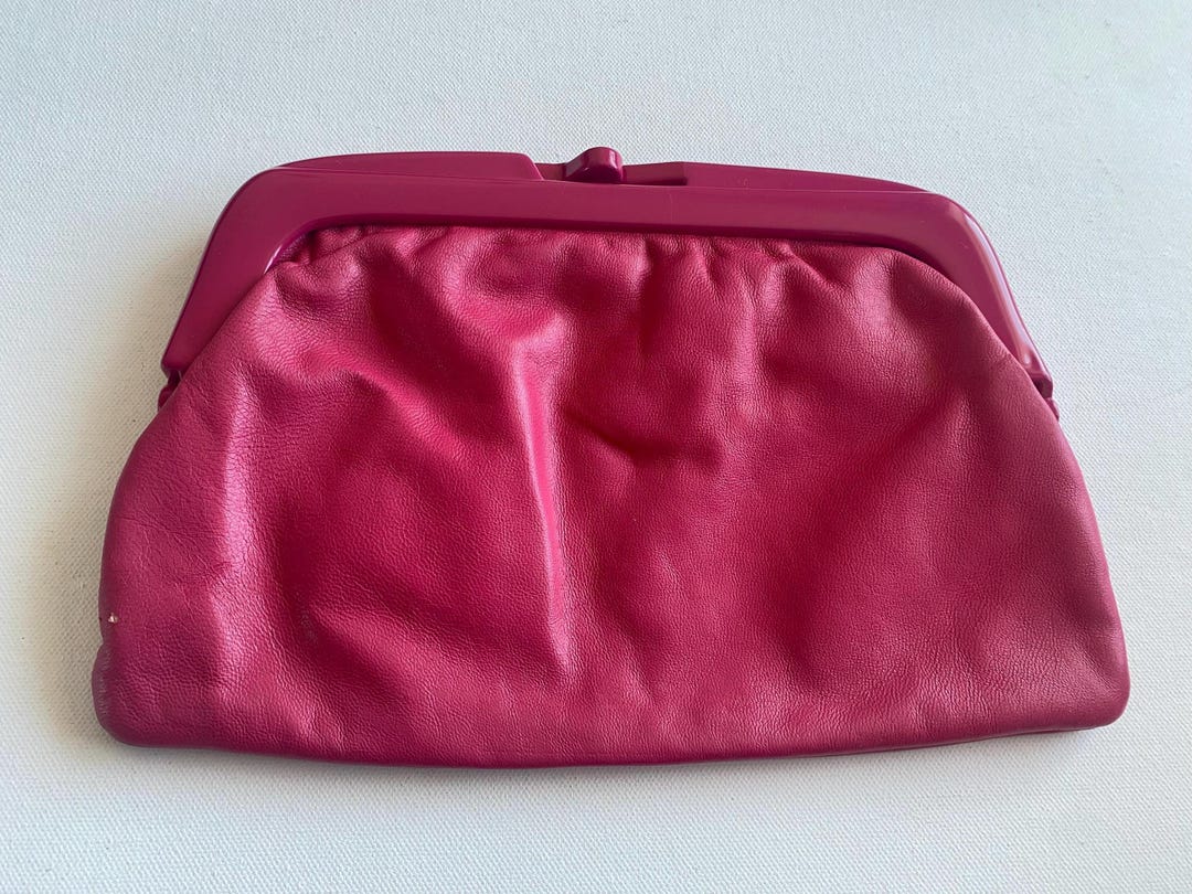 1970s Vintage Pink Leather Clutch Purse Made in Italy Retro Original ...