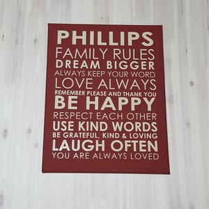 Custom Family Rules Sign, Family Rules Canvas, Custom Family Sign ...