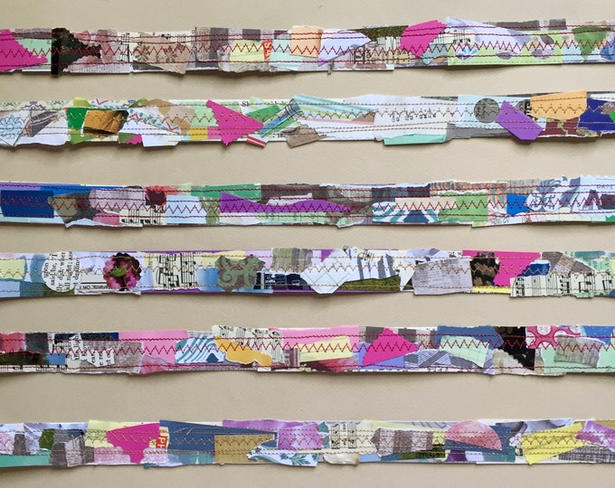 Stitched Paper Ribbon Snippet Roll, Handmade Scrappy Paper ...