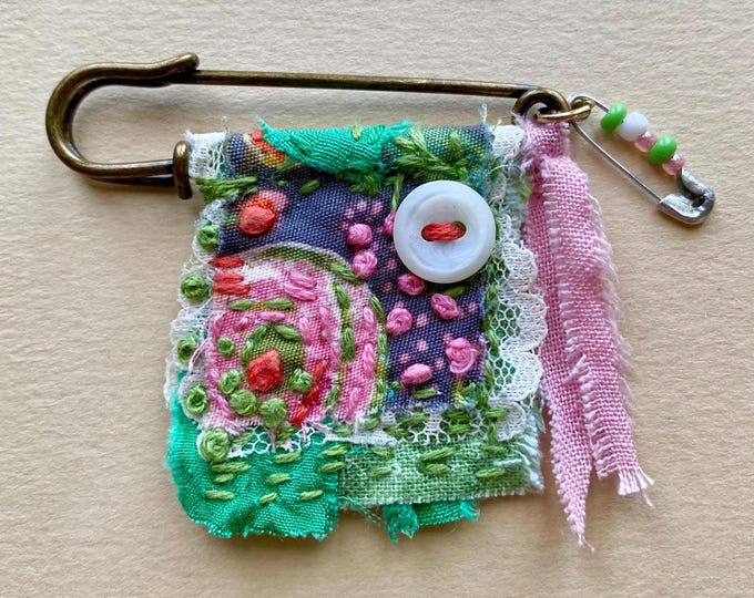Slow Stitched Textile Art Brooch, Colorful Boho Handmade Pin, Unique ...