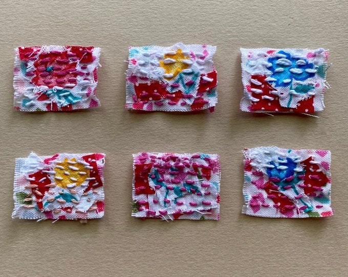Handmade Slow Stitched Tiny Fabric Clusters for Junk Journals, Colorful ...