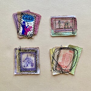 Stitched Postage Stamp Clusters for Junk Journals and Collage, Handmade ...