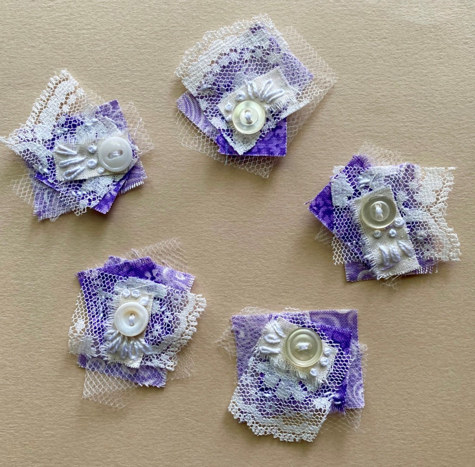 Handmade Pretty Button Fabric Clusters for Junk Journals Slow - Etsy