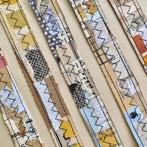 Stitched Paper Snippet Roll Strips, Handmade Neutral Book Page ...