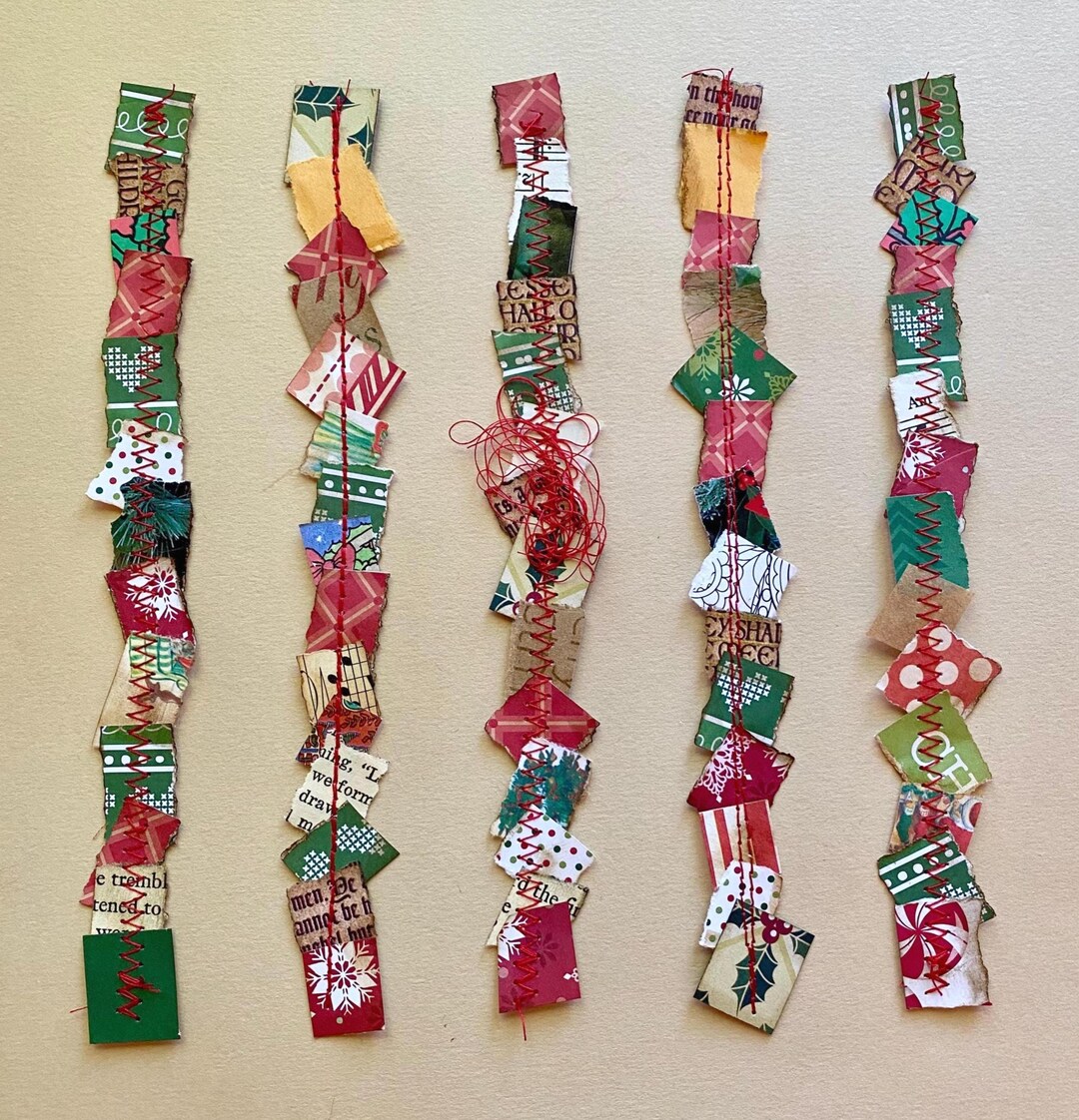 Christmas Stitched Scrappy Paper Snippet Strips for Junk Journals ...
