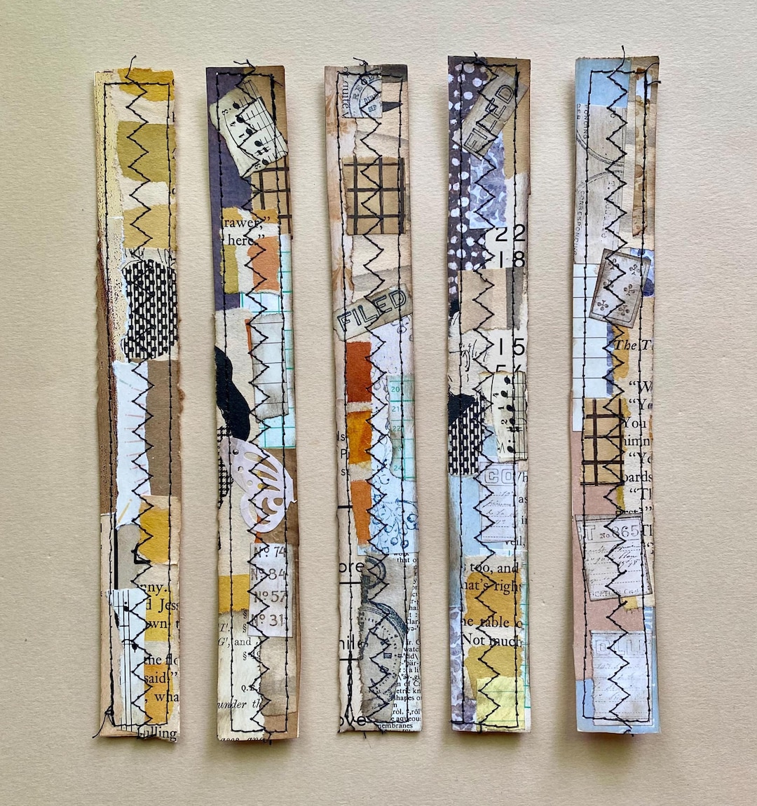 Stitched Paper Snippet Roll Strips, Handmade Neutral Book Page ...