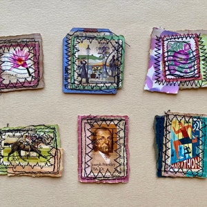 Stitched Postage Stamp Clusters for Junk Journals and Collage, Handmade ...