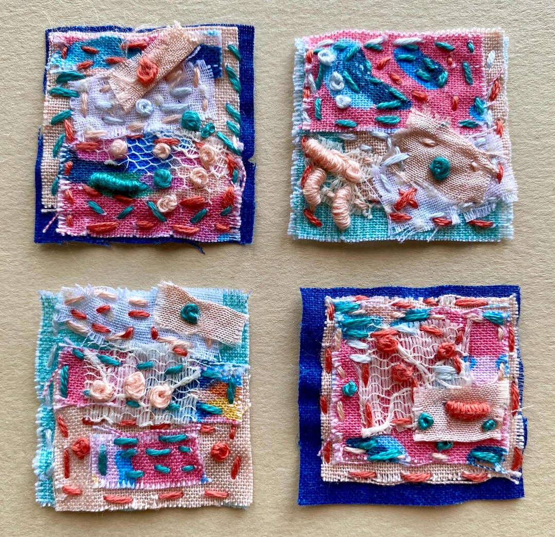 Handmade Slow Stitched Small Fabric Clusters for Junk Journals, Hand ...