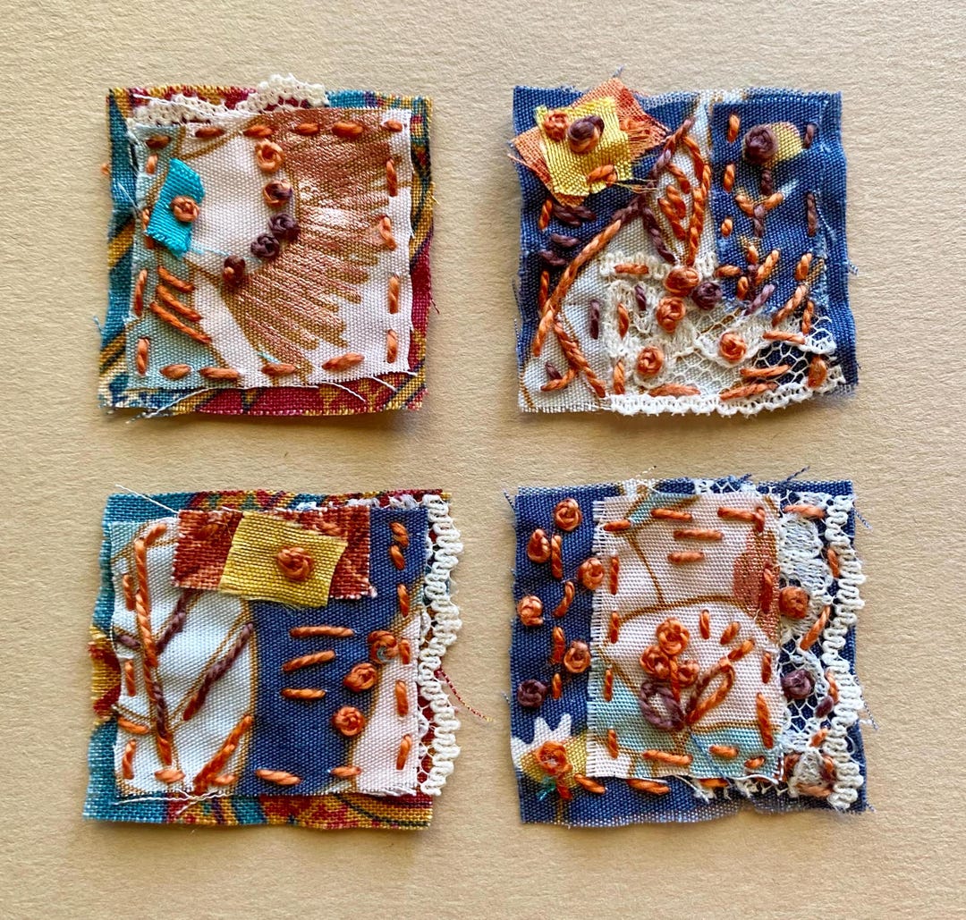 Handmade Slow Stitched Fabric Clusters for Junk Journals, Hand ...