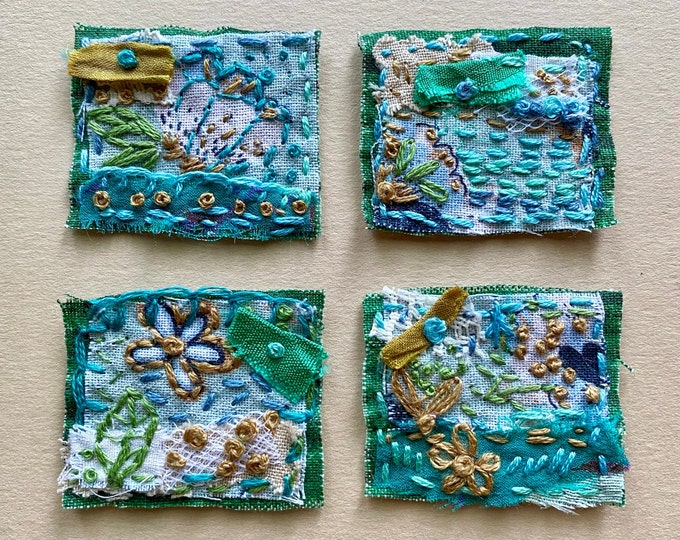 Handmade Slow Stitched Small Fabric Clusters for Junk Journals, Hand ...