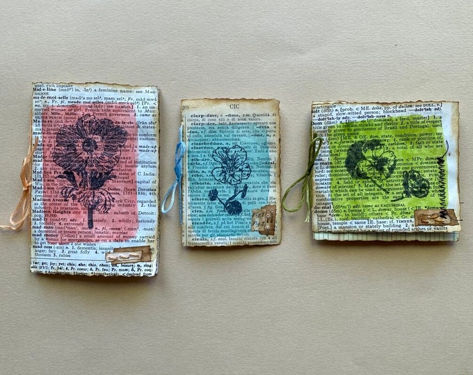 Hand Stamped Dictionary Booklets for Junk Journals, Handmade Painted ...