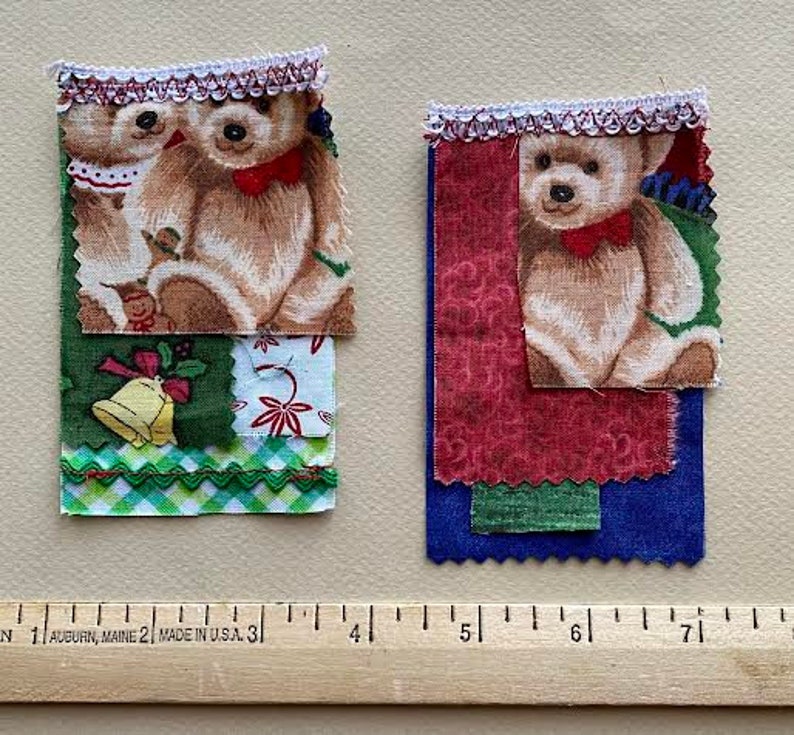 Christmas Fabric Flips for Junk Journals, Handmade Stitched Teddy Bear ...