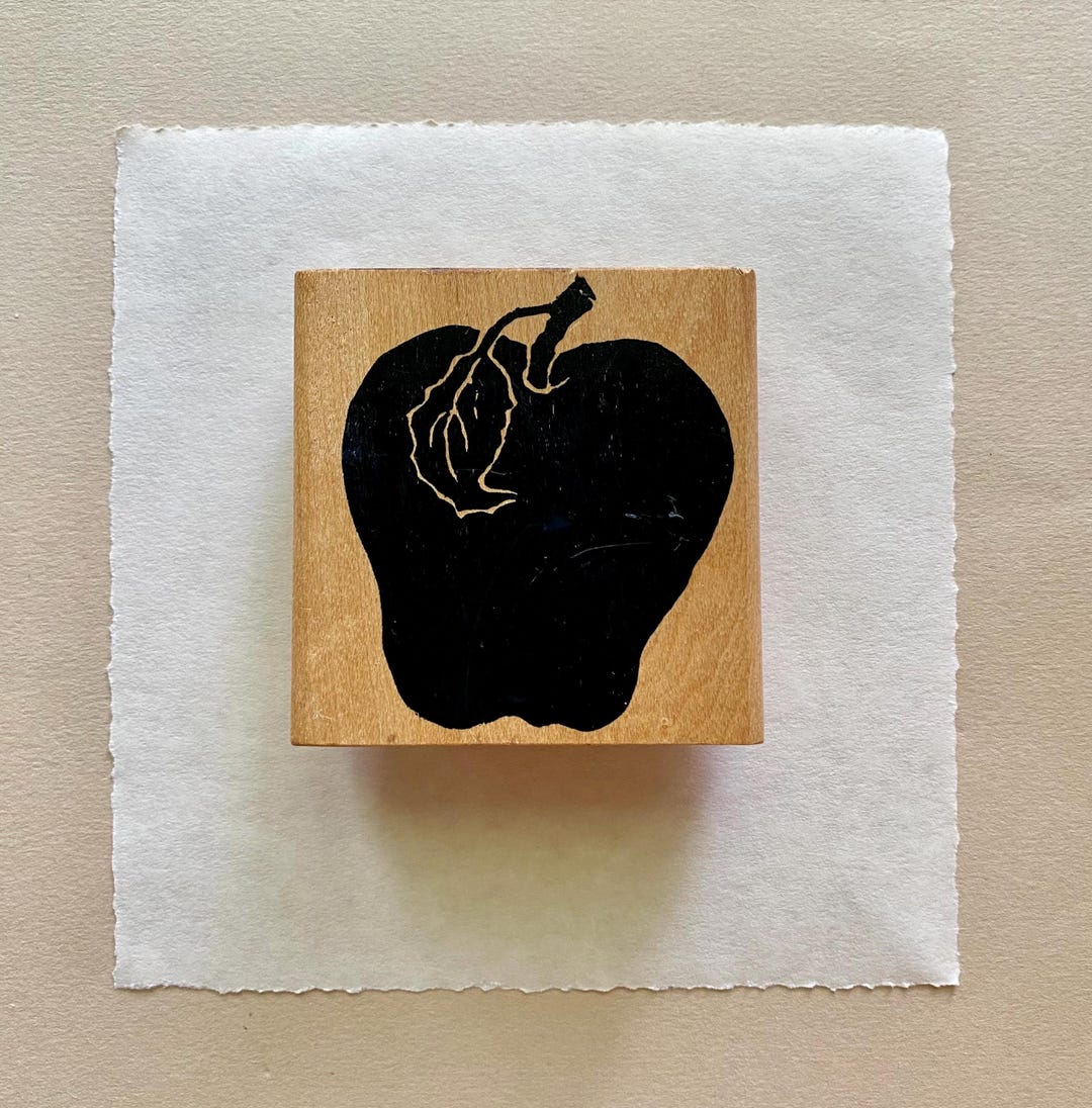 Vintage Apple Rubber Stamp, Wood Mounted Stamp, Teacher Supply, Junk ...