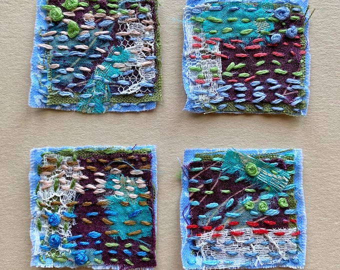 Handmade Slow Stitched Small Fabric Clusters for Junk Journals, Hand ...