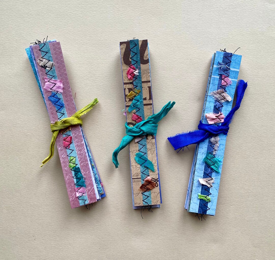 Stitched Confetti Paper Strips for Junk Journals, Handmade Embellished ...
